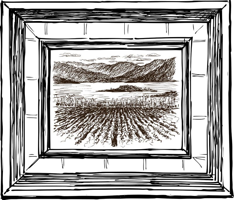 Vector Sketch of a Landscape in a Frame Stock Vector - Illustration of ...