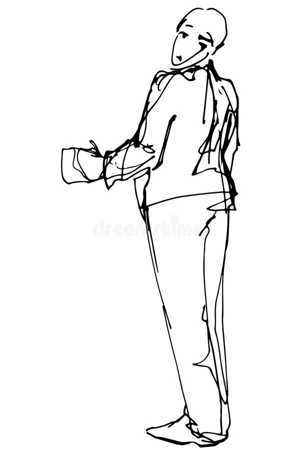 Vector Sketch of a Man Looking Back Over His Shoulder Stock Vector ...