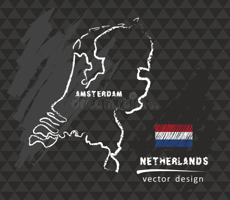Netherlands Map, Vector Drawing on Blackboard Stock Vector ...