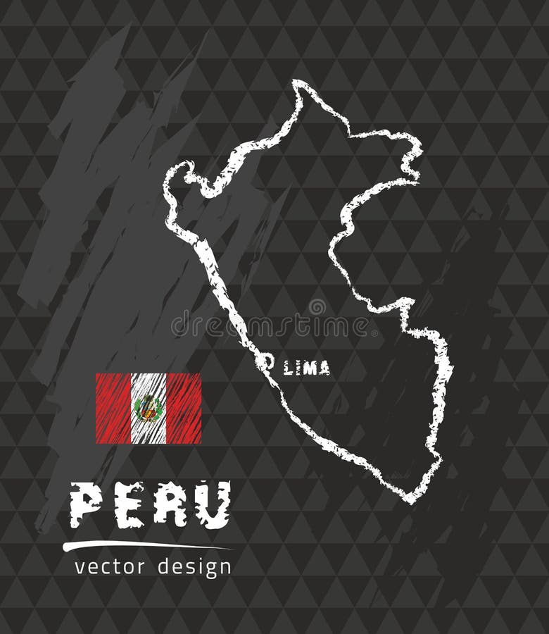Peru Map Vector Pen Drawing On Black Background Stock Vector