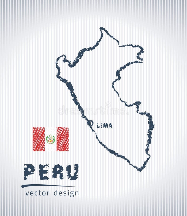 Peru National Vector Drawing Map on White Background Stock Vector ...