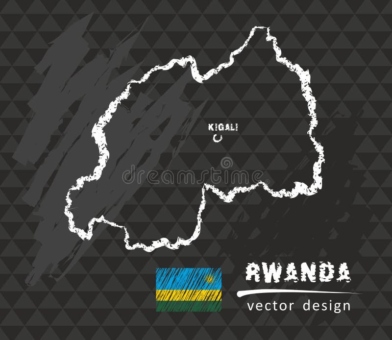 Rwanda Map, Vector Pen Drawing on Black Background Stock Vector ...