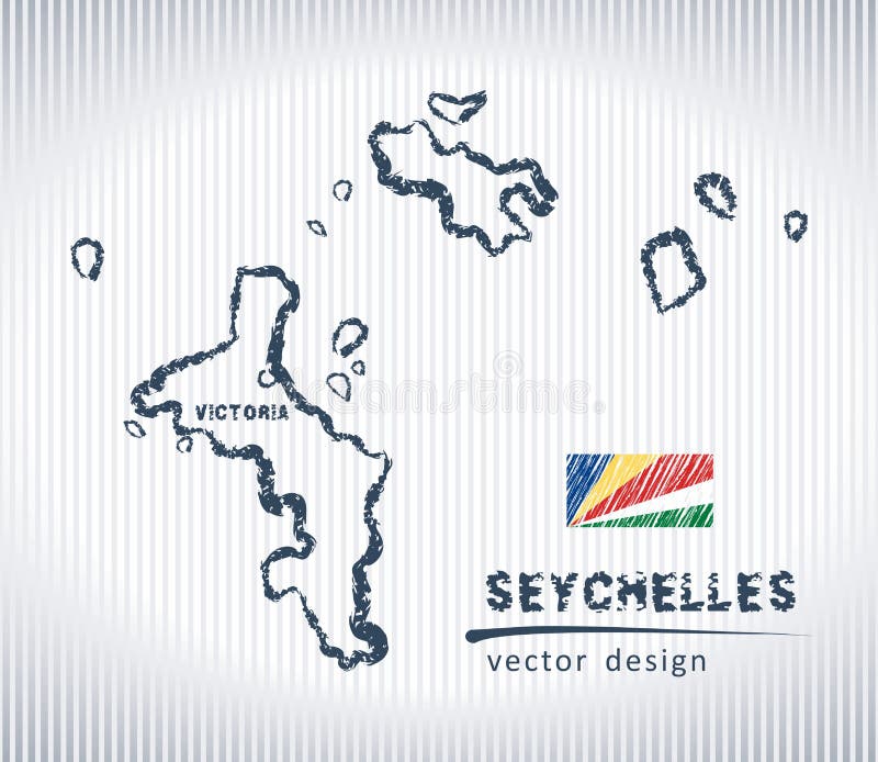 Seychelles Vector Chalk Drawing Map Isolated on a White Background ...