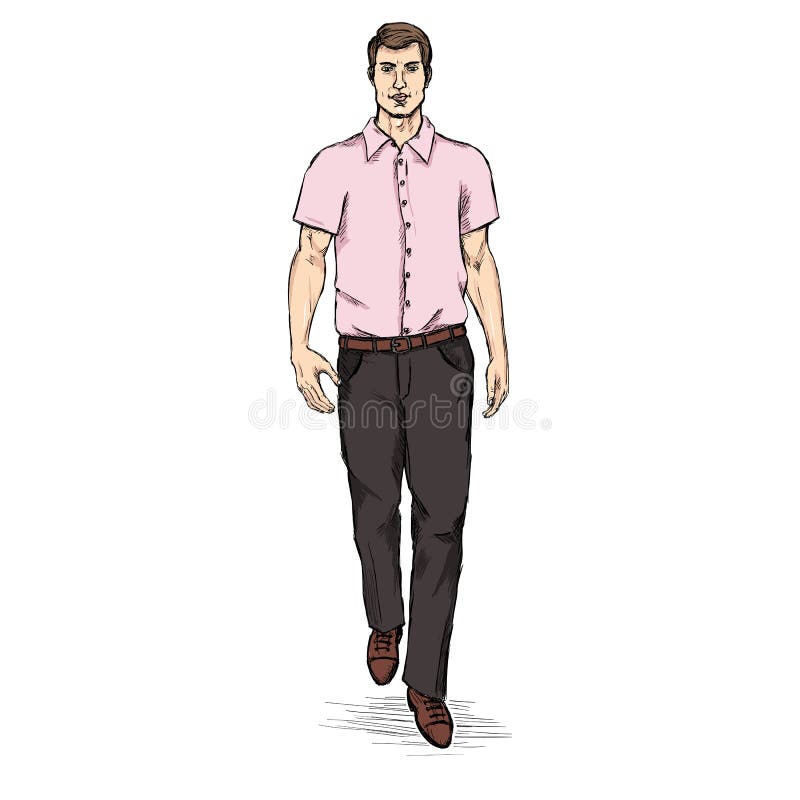 Vector Sketch Men Model in Short Sleeve Shirt. Business Dress Code ...