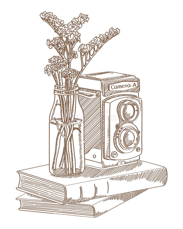 Vector Sketch of Photo Camera Book and Flower Stock Vector ...