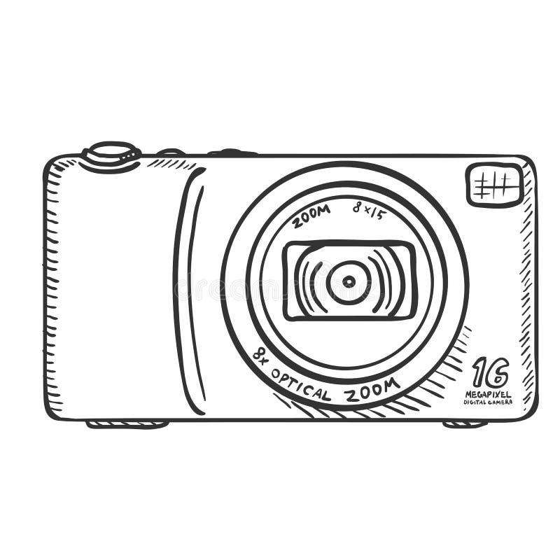 Vector Sketch Photo Camera. Front View. Stock Vector - Illustration of ...