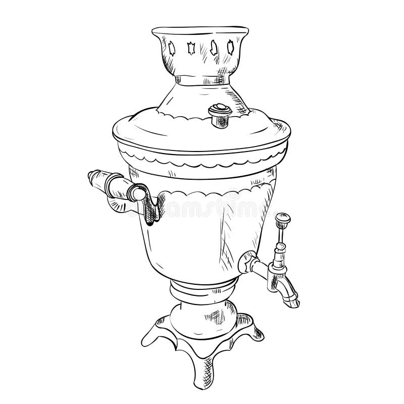 Vector sketch of Samovar stock vector. Illustration of isolated - 102424672