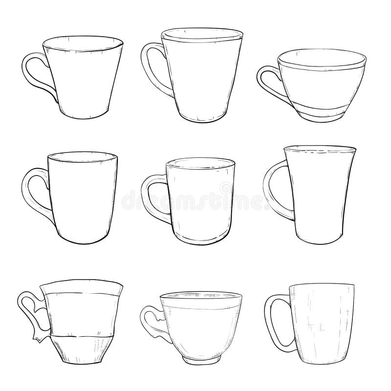 Vector sketch set of cups stock vector. Illustration of outline - 108470732