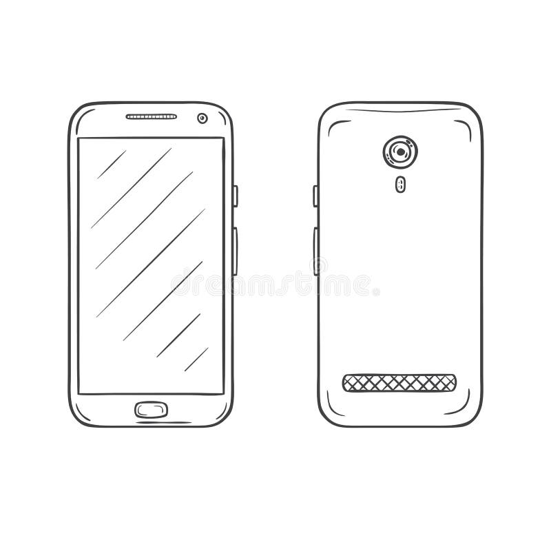 Modern Smartphone Outline View from Four Sides Front, Back, Right and ...