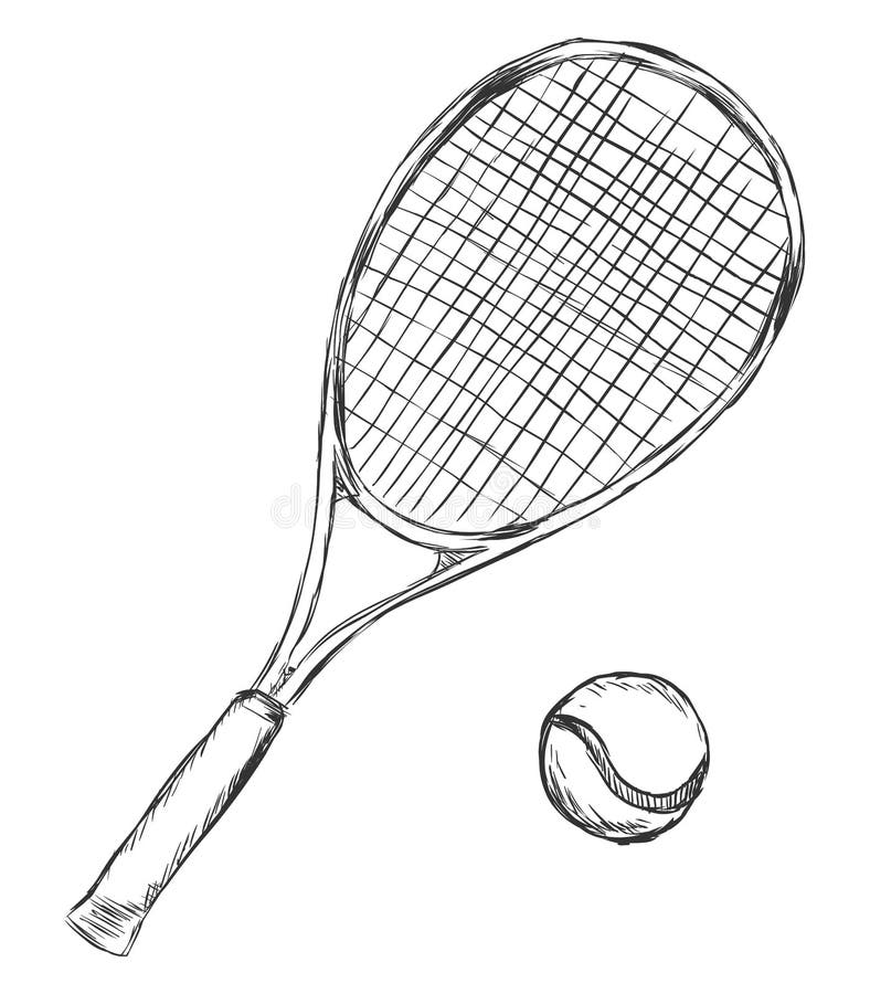 Vector Sketch Tennis Racket and Ball Stock Illustration - Illustration ...