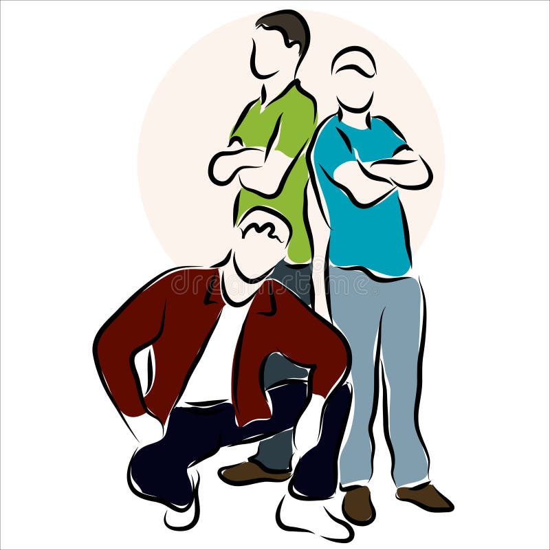 Vector Sketch of the Three Young Men. Stock Vector - Illustration of ...