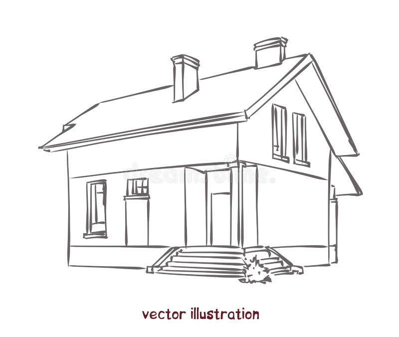 Vector Sketch of Wooden House Stock Vector - Illustration of object ...