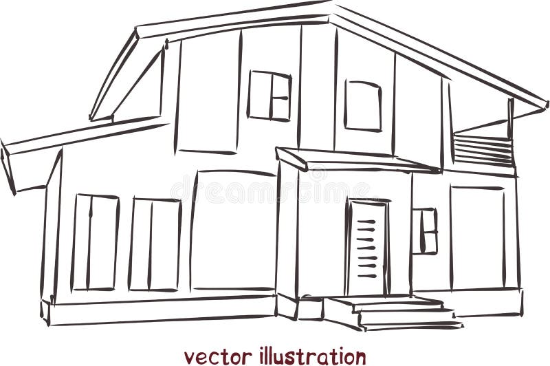Vector Sketch of Wooden House Stock Vector - Illustration of ...