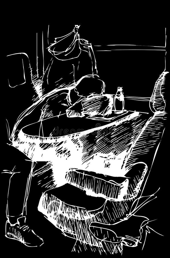 Vector Sketch of a Young Man Sleeping on a Table by the Window I Stock ...