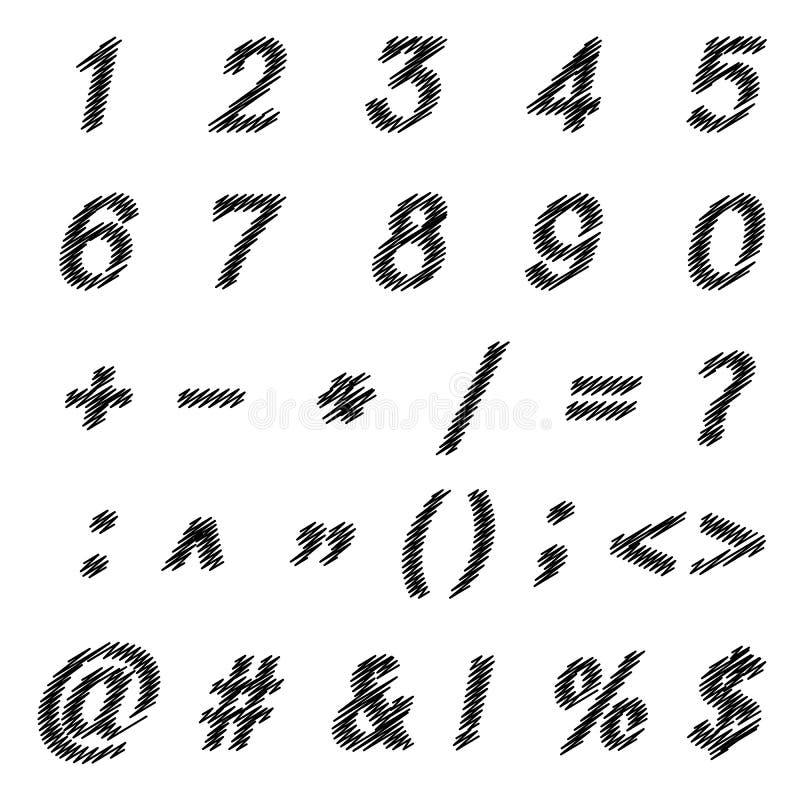 Vector Sketched Black Number and Symbols Stock Vector - Illustration of ...