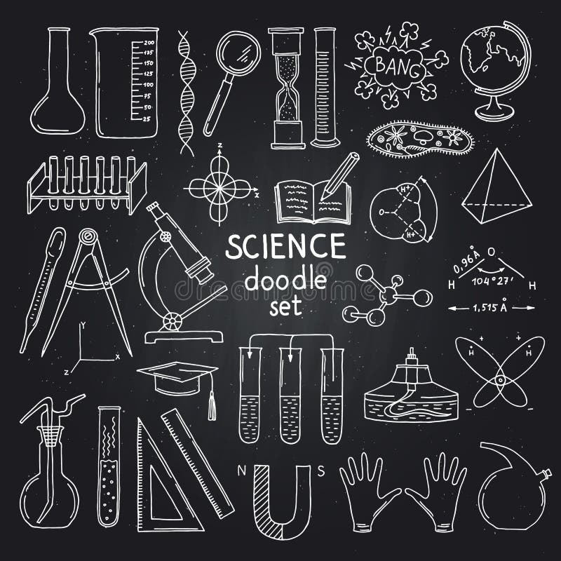 Chalkboard with Chemistry Formulas and Science Equipment Flat Cartoon ...