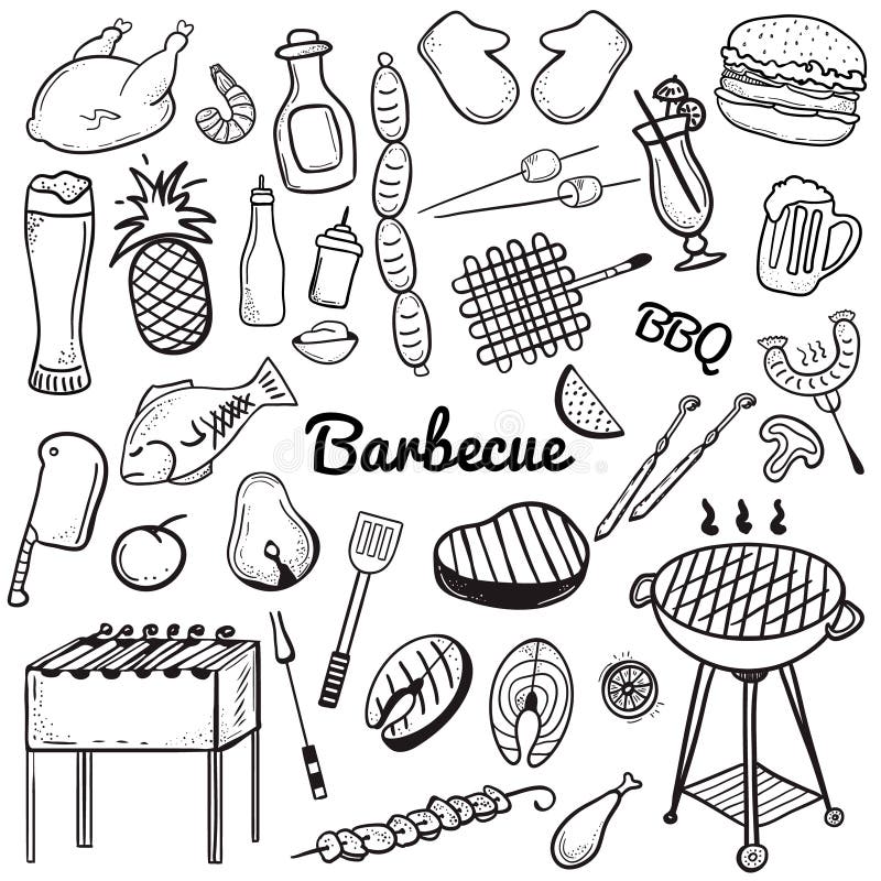 Vector Sketchy Line Art Doodle Set of Objects and Symbols for Barbecue ...