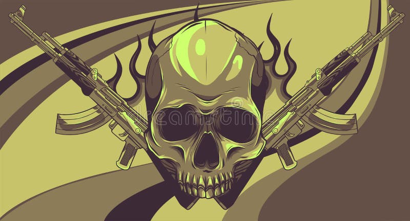 Vector Skull with Machine Guns Kalashnikov AK-47. Stock Vector ...