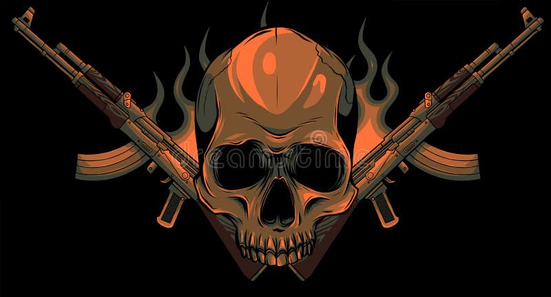 Vector Skull with Machine Guns Kalashnikov AK-47. Stock Vector ...