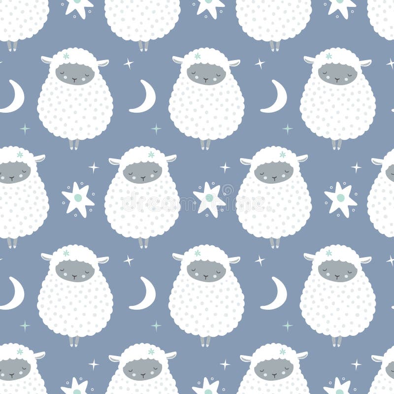 Vector Sleepy Sheep Pattern Design. Seamless Bedtime Repeat with Stars ...
