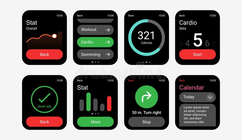 Vector smart watch ui kit stock vector. Illustration of mobile - 268531319