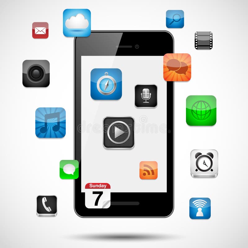 Smartphone with Floating Apps Stock Vector - Illustration of green ...