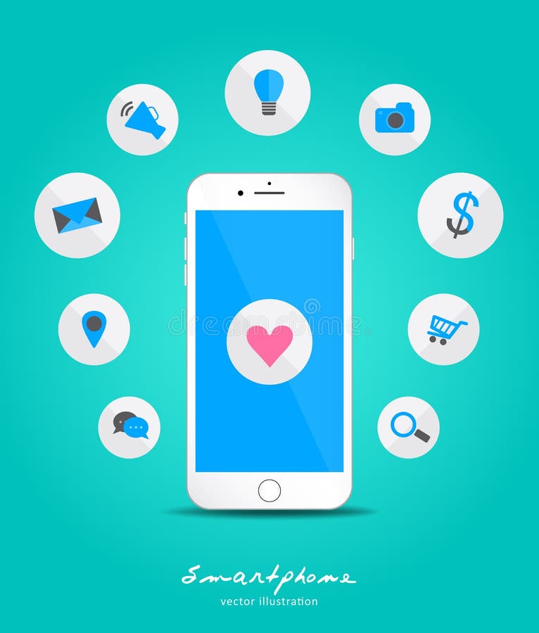 Vector Smartphone Device Concept with Applications Icons Stock Vector ...