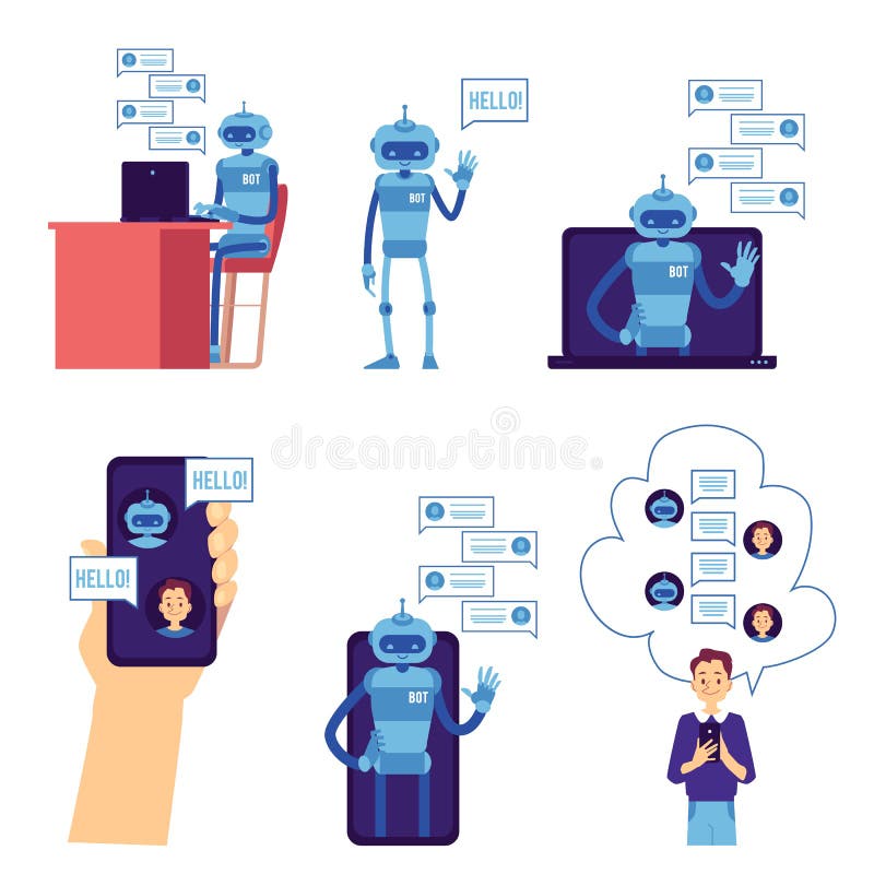 Vector Smiling Chat Bot Concept Characters Set Stock Vector ...