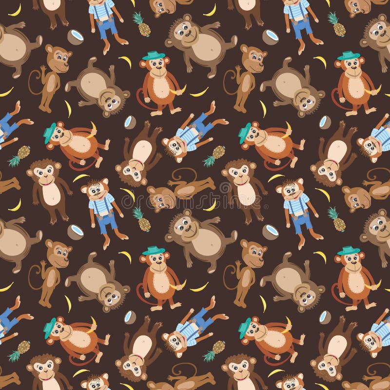 Red Monkey Surround Background. Seamless Pattern From Gorilla. W Stock ...