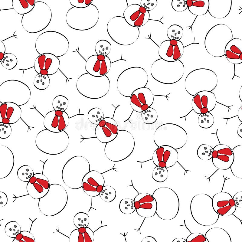 Vector Snowmen with Red Scarf on a White Background Seamless Repeat ...