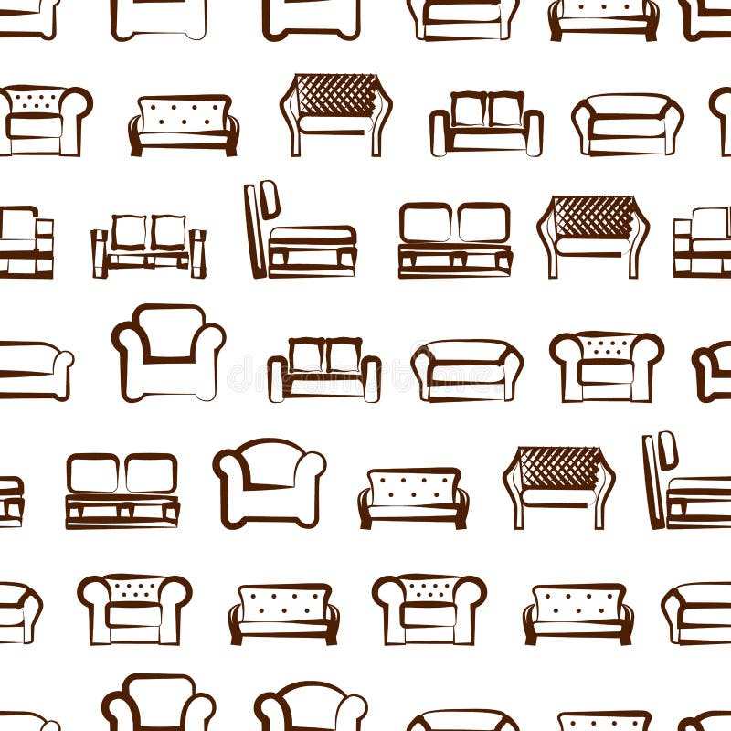 Sofas Icons on Brown Seamless Stock Vector - Illustration of interior ...