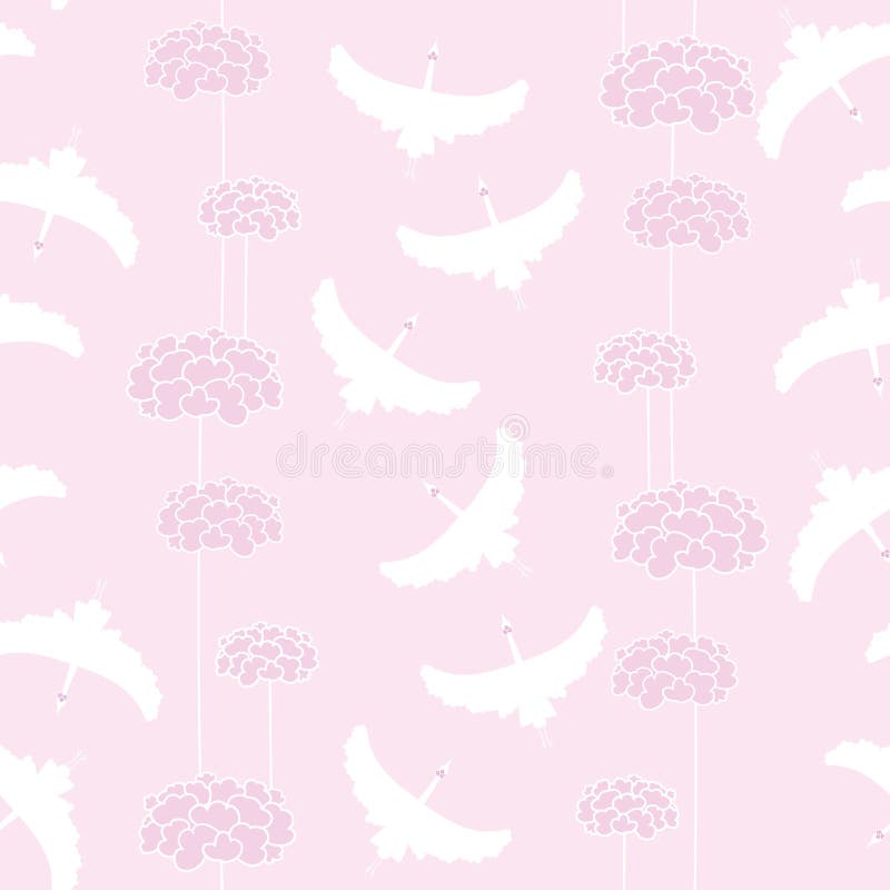 Vector Soft Pink Green Seamless Pattern Background. Birds and Trees ...
