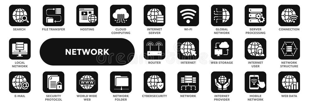 Vector Solid Icons of Computer Network Technology Stock Vector ...