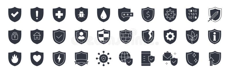Vector Solid Icons Defense Shield. Protective Symbol, Safety and ...