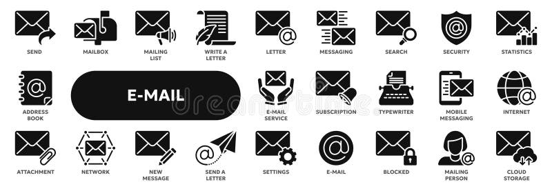 Vector Solid Icons of E-mail and Contact Stock Vector - Illustration of ...