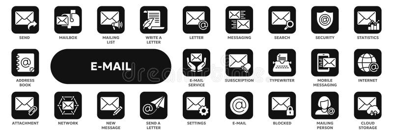 Vector Solid Icons of E-mail and Contact Stock Vector - Illustration of ...