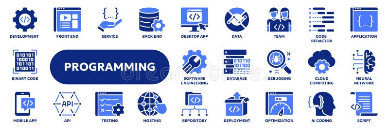 Vector Solid Icons of Programming and Coding Stock Vector - Illustration of code, solid: 344241703