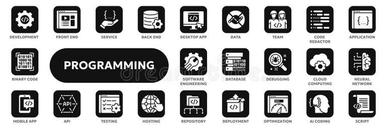 Vector Solid Icons of Programming and Coding Stock Vector ...