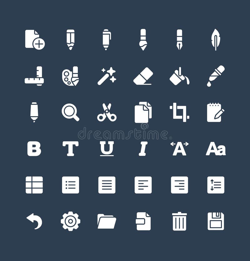 Vector Solid Icons Set and Graphic Design Elements. Illustration with ...