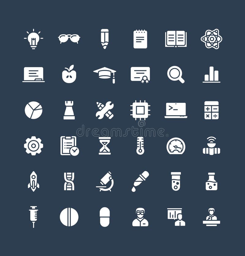 Vector Solid Icons Set with Science and Laboratory Research Flat ...