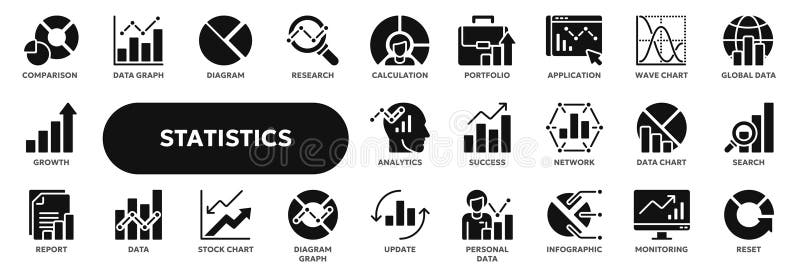 Vector Solid Icons of Statistics and Data Analysis Stock Illustration ...