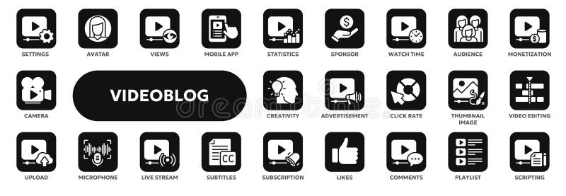 Vector Solid Icons of Video Blogging Stock Vector - Illustration of ...