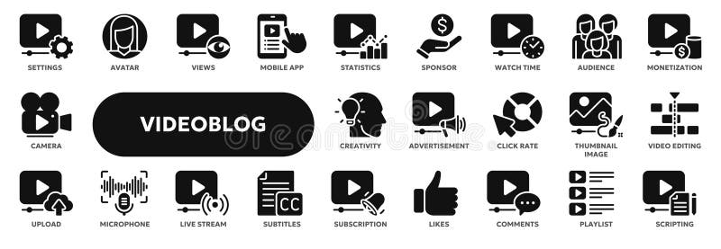 Vector Solid Icons of Video Blogging Stock Vector - Illustration of ...