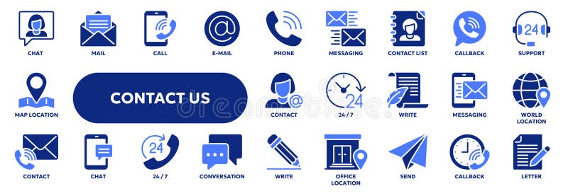 Vector Solid Icons of Website S Contact Us Section Stock Illustration ...
