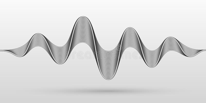 Vector Sound Waves Stylized with Bended Metallic Stripes. Dynamic ...