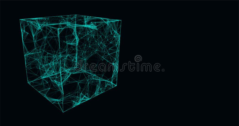 Vector Space Cube Network Connection Structure Cyberspace With Moving Particles In Closed Room