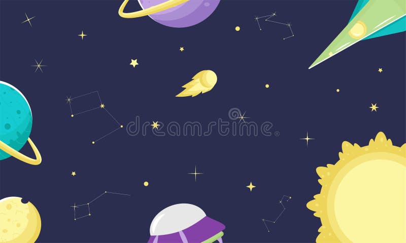 Vector Space Banner for Design. Space Exploration. Planets, Spacecraft, Constellation, Stars. a ...