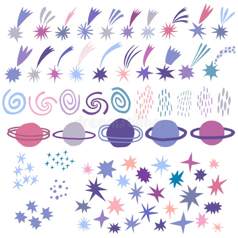 Vector Space Illustration. Planets, Stars, Universe, Galaxy Doodle Set ...