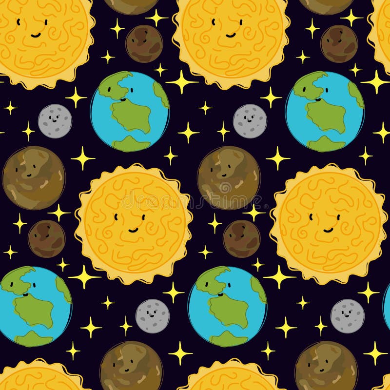 Vector Space Seamless Background with Planets and Stars. Bright ...