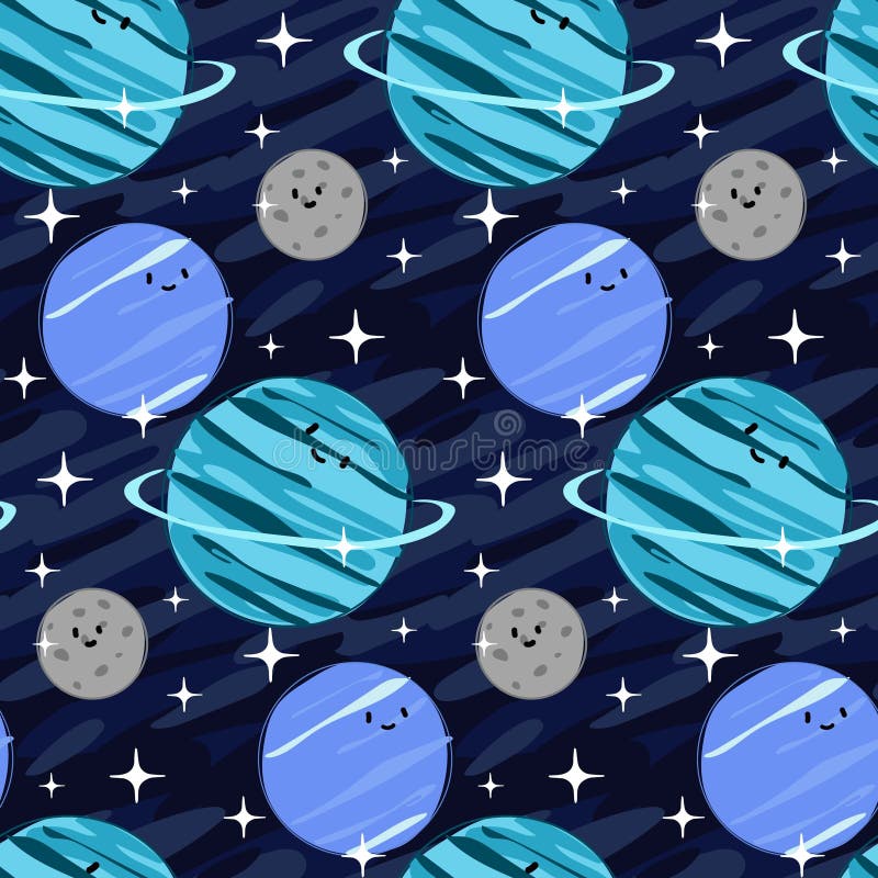 Vector Space Seamless Background with Planets and Stars. Bright ...